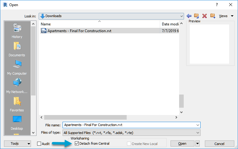 How Do I Detach A Revit Project From Central Openings Studio